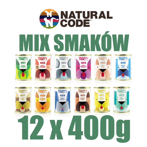 Natural Code - Mokra karma dla psa MIX SMAKÓW - 12 x 400g